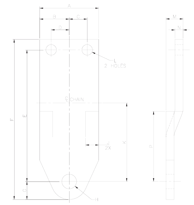 "H" Attachment 4" and 6" Horizontal Hole - Frost Inc